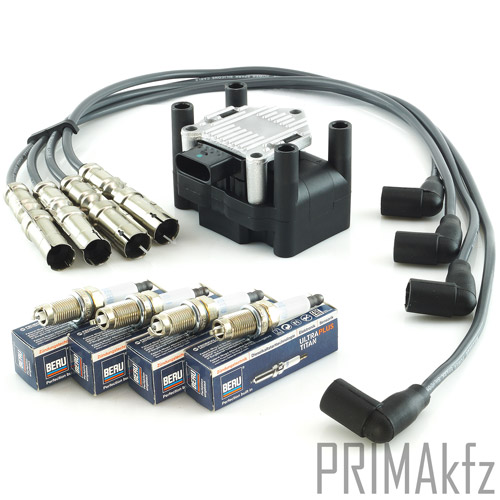 Zündspule Zündkabel Satz + BERU Zündkerzen für Seat VW Caddy Lupo Polo ...